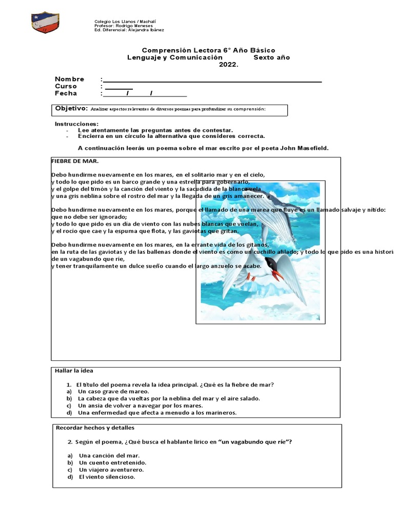 Comprensión Lectora 6° Año | PDF