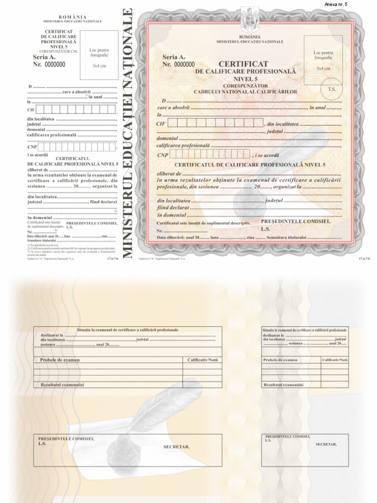 ANEXA 5 - Certificat de Calificare Profesionala Nivel 5 | PDF