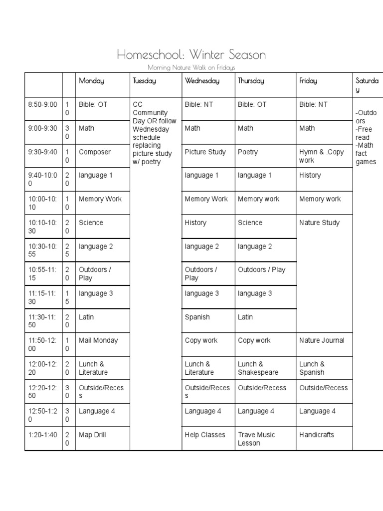 Charlotte Mason Style Schedule | PDF