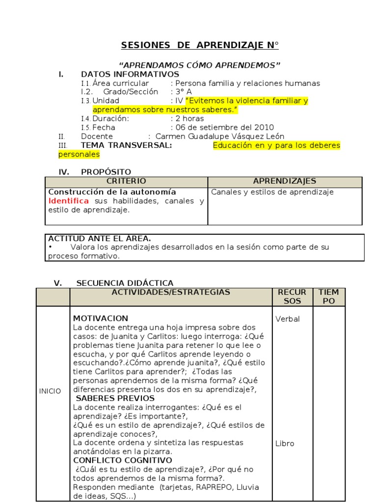 SESION - Estilos de Aprendizaje | PDF | Aprendizaje | Maestros