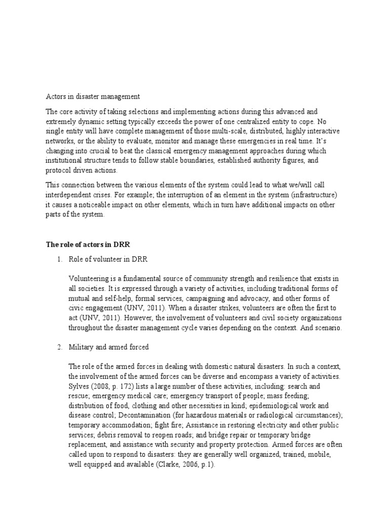 Actors and Their role-PDRM | PDF | Emergency Management | Disaster Risk ...