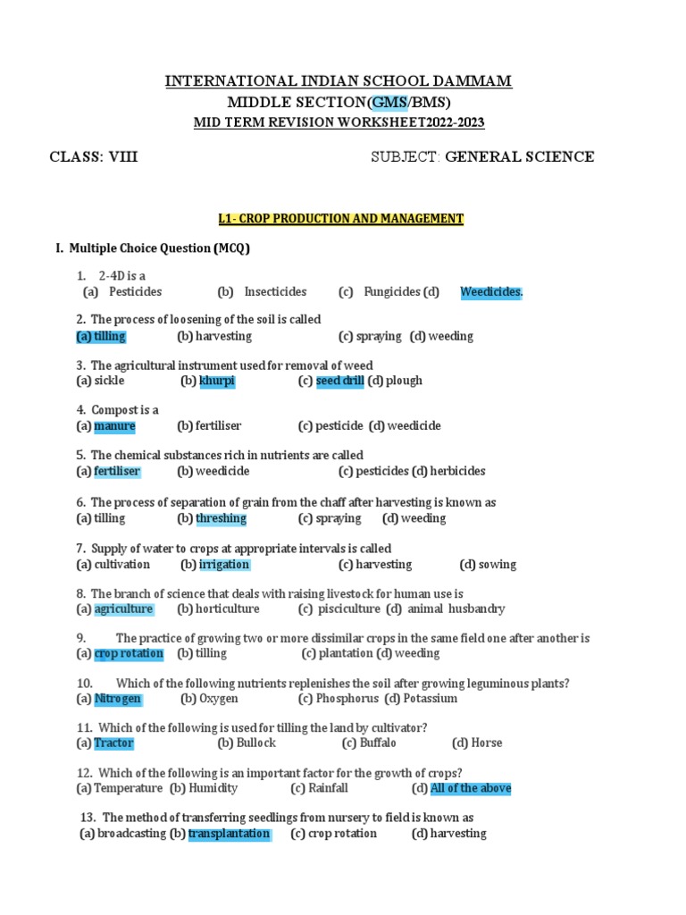 General Science Worksheet (Answerkey) | PDF | Cell (Biology) | Friction
