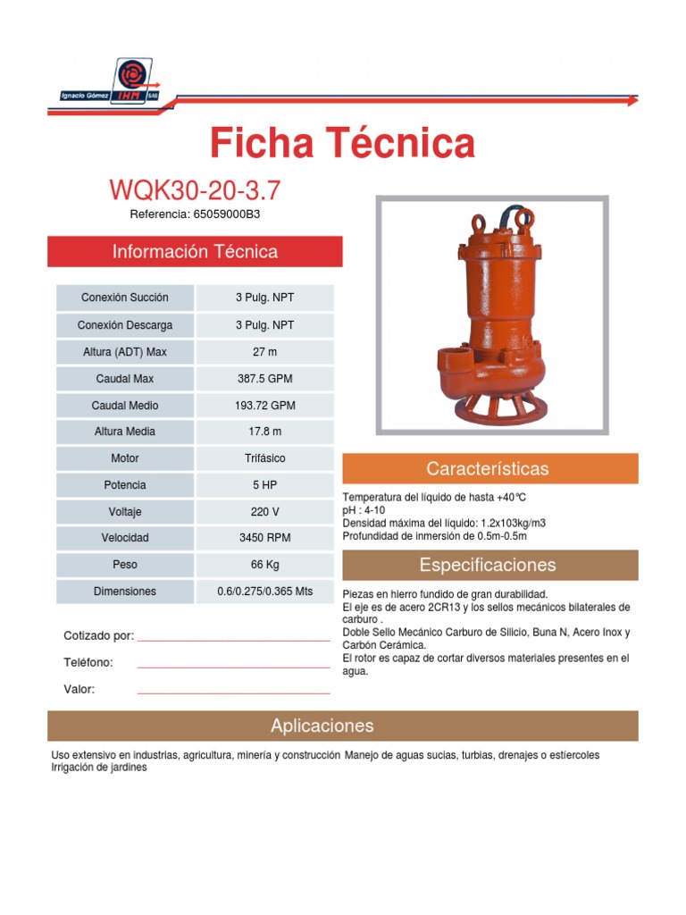 FichaTecnica Sumergibles WQK 65059000B3 | PDF