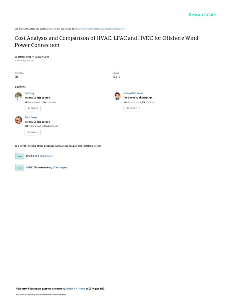 Cost Analysis and Comparison of HVAC, LFAC and HVDC For Offshore Wind ...