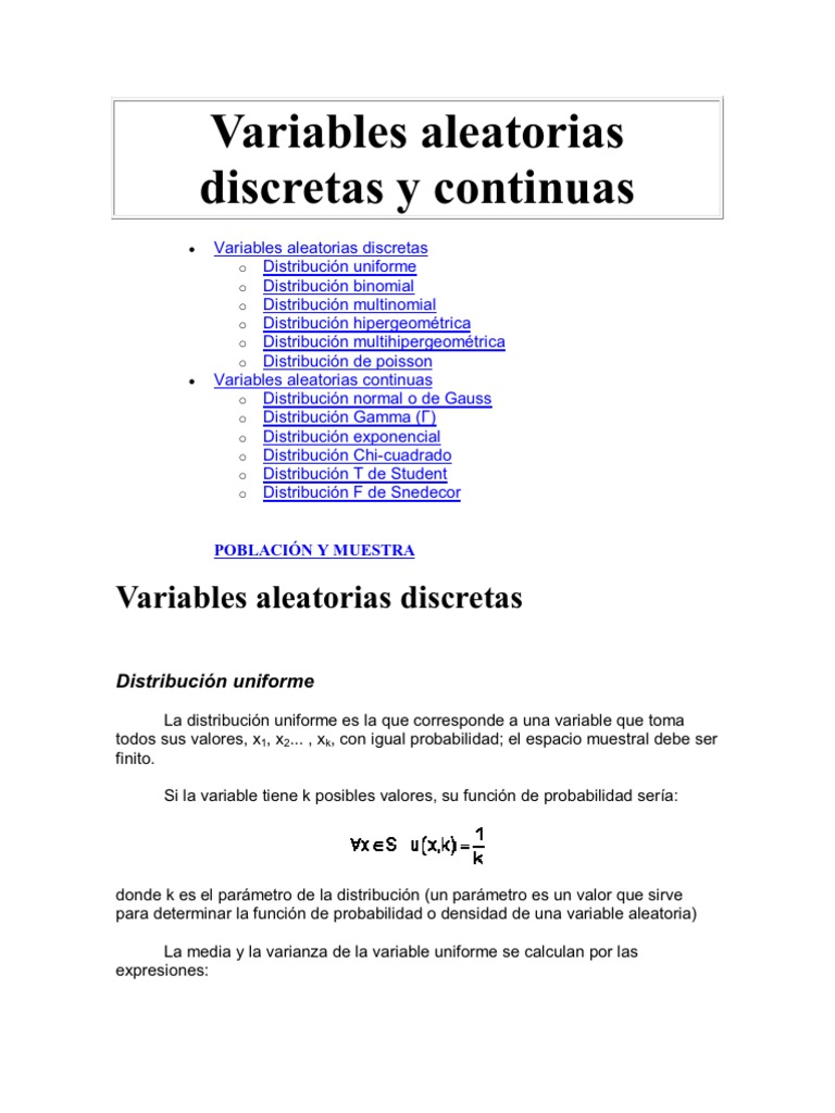 Variables Aleatorias Discretas y Continuas | PDF | Muestreo (Estadísticas) | Distribución de ...
