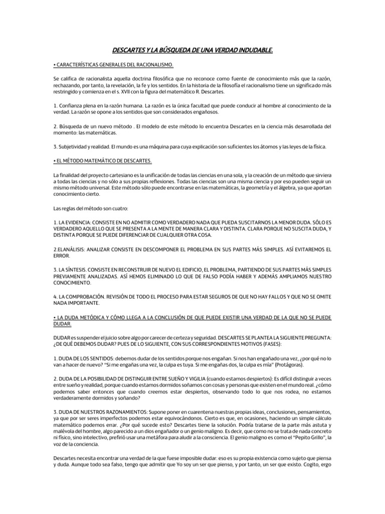 Descartes y Nietzsche. 1º Bach. Tema 8 | PDF | René Descartes | Verdad
