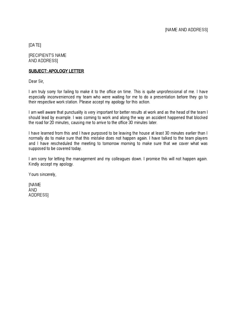 Apology Letter For Coming Late To Work | PDF