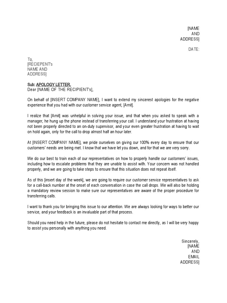 Apology Letter For Mistake To Client | PDF