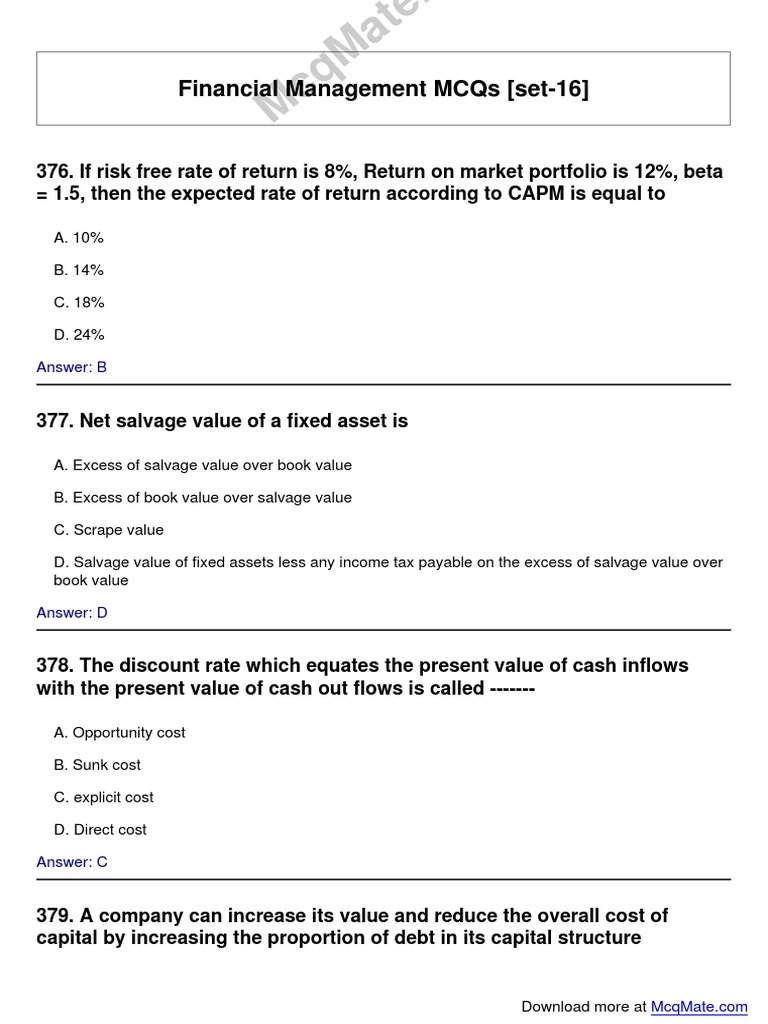 Financial-Management Solved MCQs (Set-16) | PDF | Equity (Finance ... Financial-Management Solved MCQs (Set-16) | PDF | Equity (Finance ...