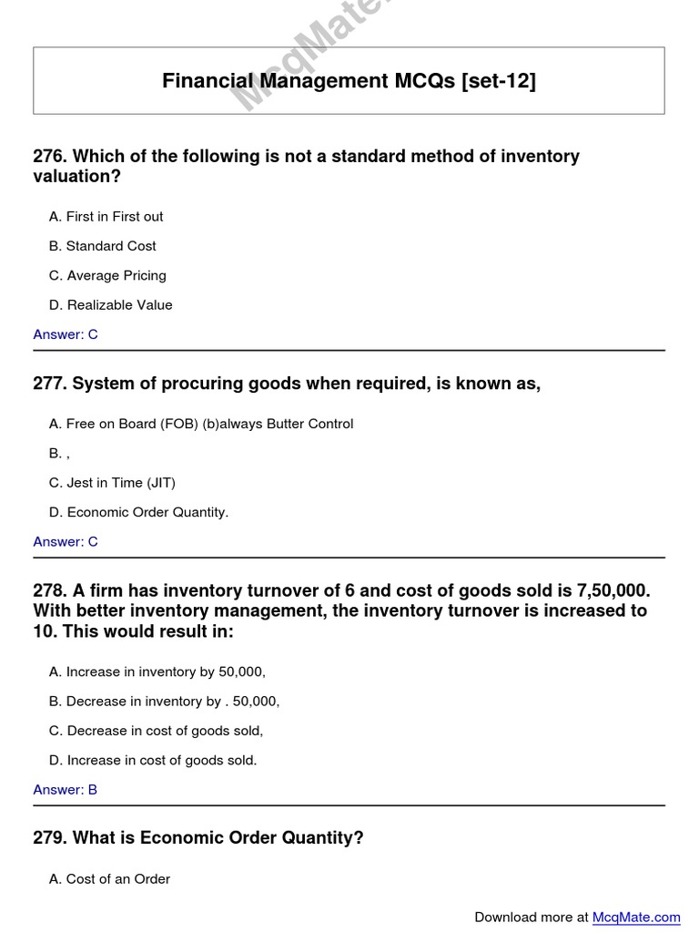 Financial Management MCQs Set 12 | PDF | Lease | Commercial Paper