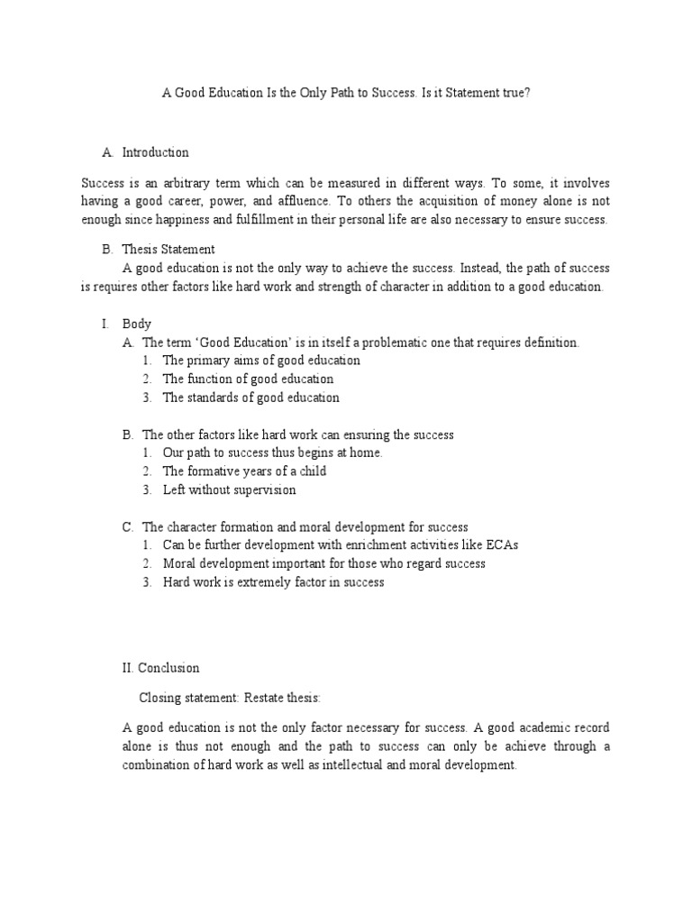 Argumentative Essay A Good Education Is The Only Path To Success | PDF ...