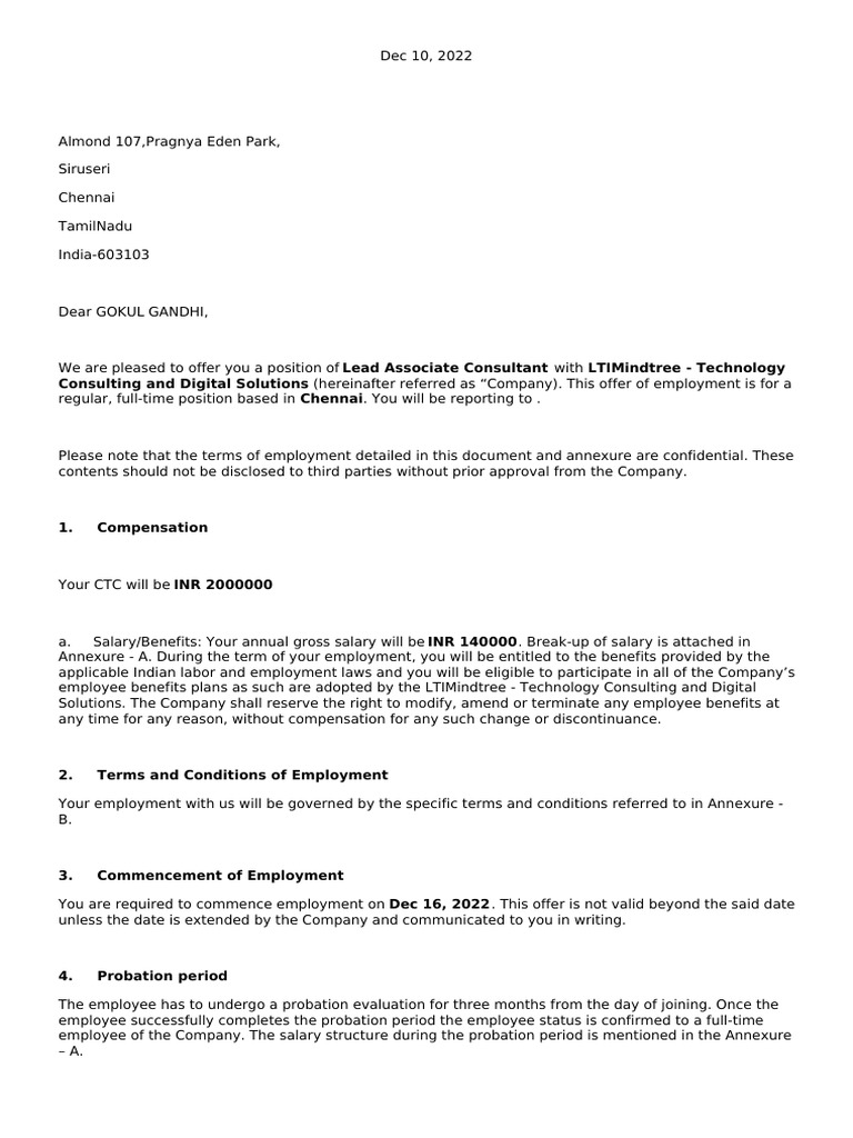 Offer - Letter - GOKUL GANDHI | PDF | Career & Growth | Finance & Money ...