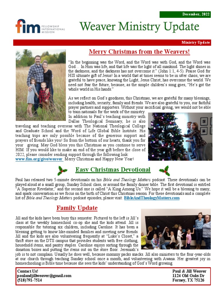 December 2022 - Family and Ministry Update Letter | PDF | Paul The ...