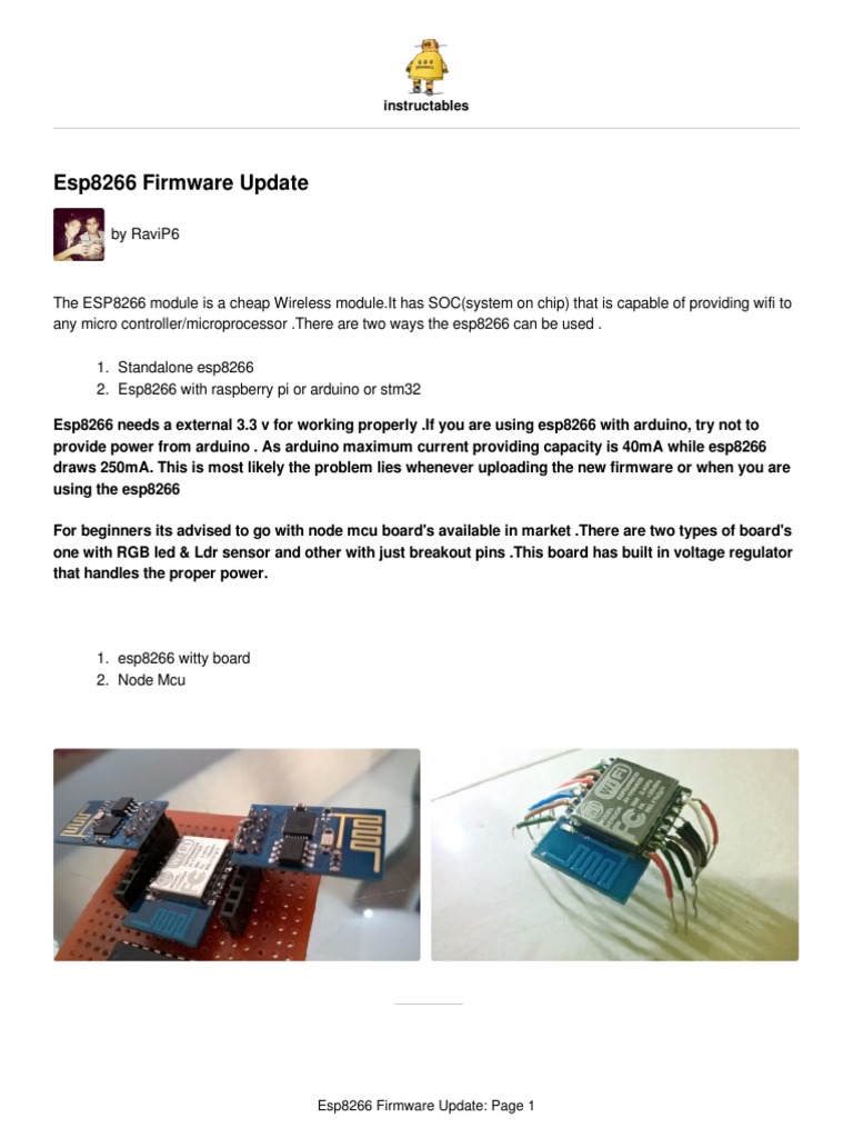 Intro Esp 8266 Firmware Update | PDF | Arduino | Microcontroller Intro Esp 8266 Firmware Update | PDF | Arduino | Microcontroller