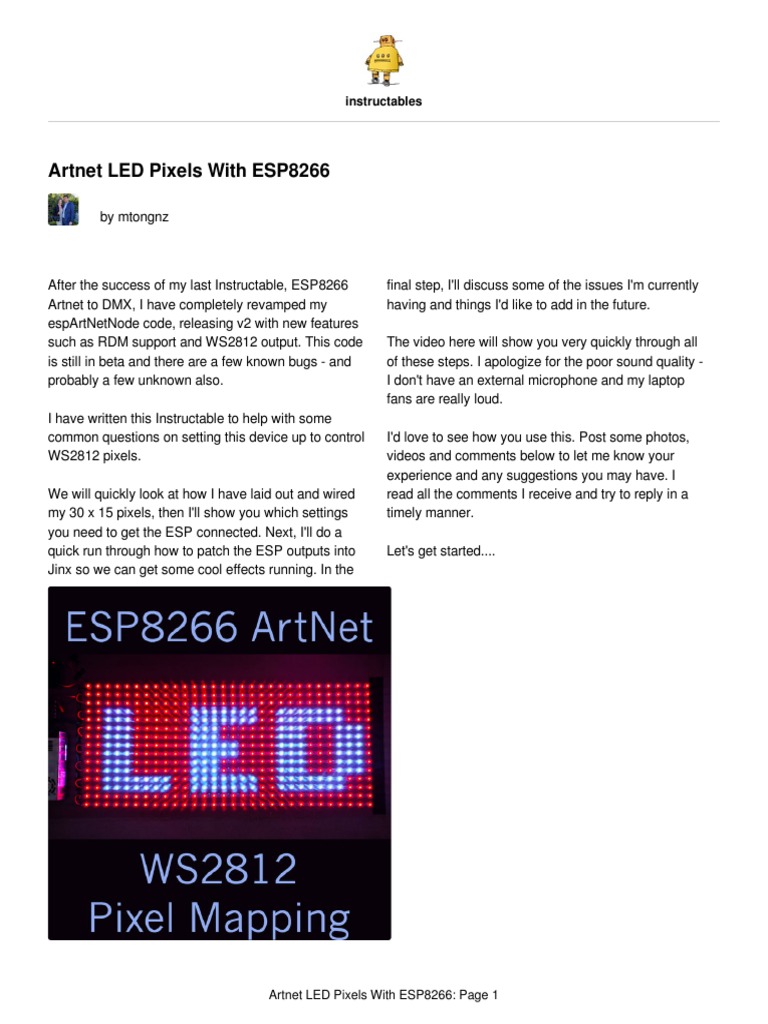Artnet LED Pixels With ESP8266 | PDF | Wi Fi | Arduino