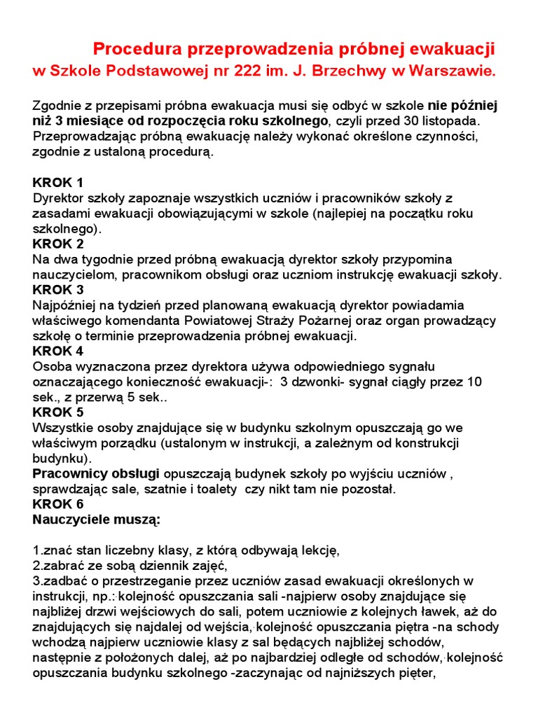 SP222 Procedura Probnej Ewakuacji. | PDF