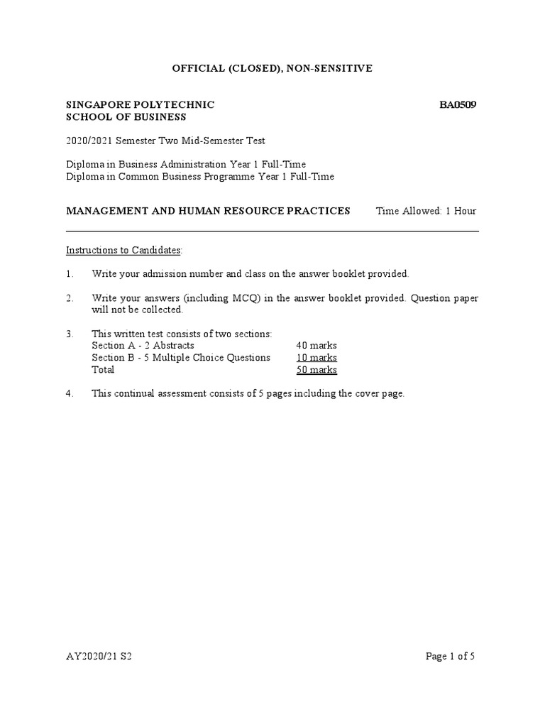 Mock Test 1 - MST AY2020.21s26 | PDF | Small And Medium Sized Enterprises