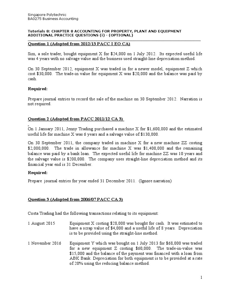 Tut 8 PPE (I) AOP 2 | PDF | Depreciation | Fixed Asset