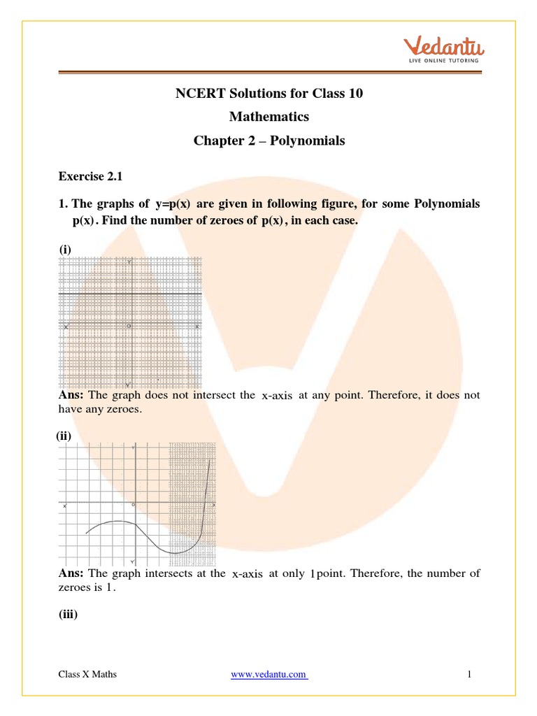 NCERT Solutions For CBSE Class 10 Maths Polynomials PDF | PDF | Zero Of A Function | Division ...