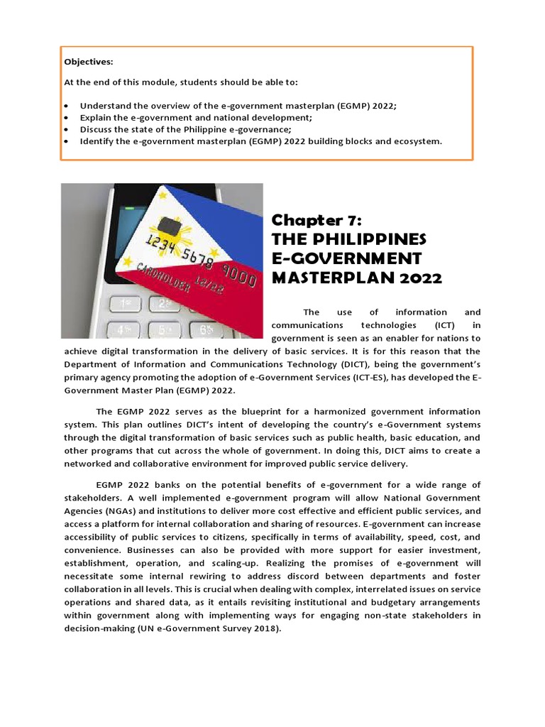 Chapter Vii - The Philippine E-Government Masterplan 2022 | PDF | E Government | Governance