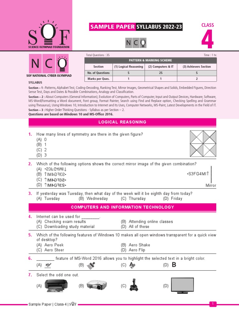 Nco Sample Paper Class-4 | PDF | Internet | Microsoft Windows