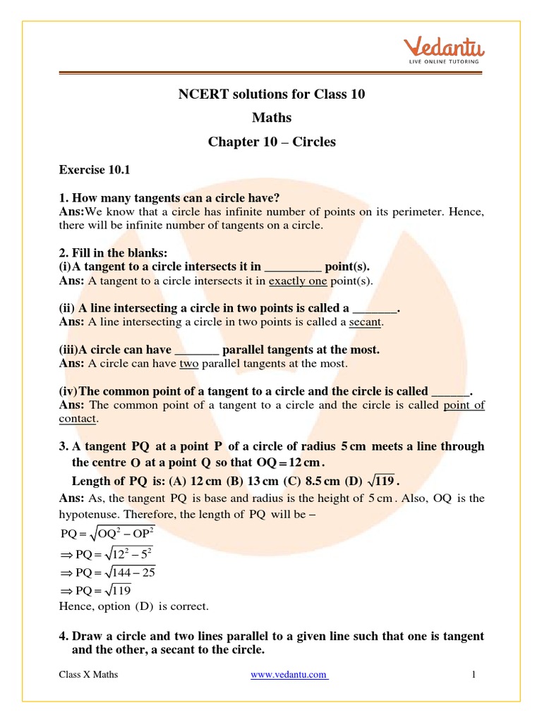 Class 10 - Maths - Circles | PDF | Circle | Perpendicular