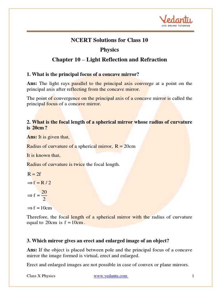 Class 10 - Science - Light Reflection and Refraction | PDF | Mirror ...