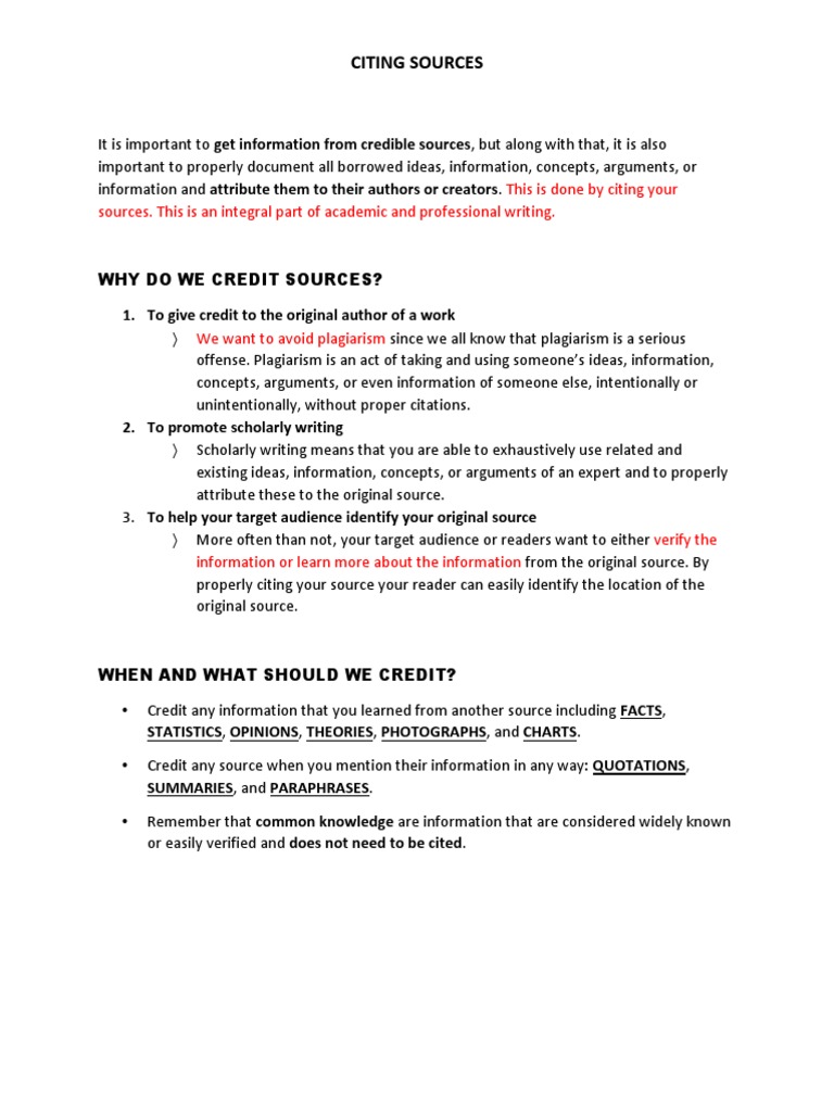 Citing Sources | PDF | Citation | Plagiarism