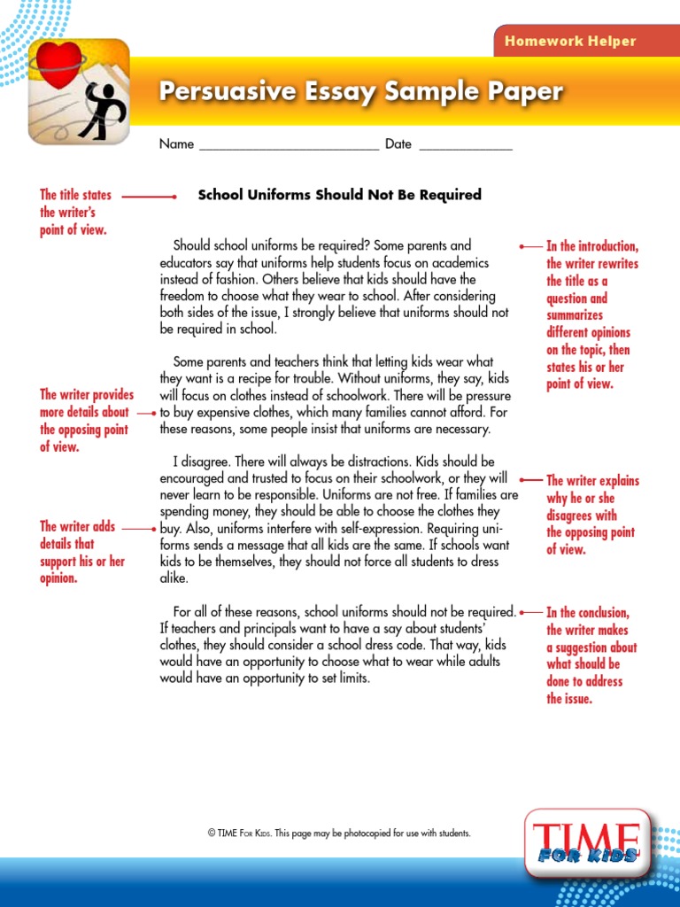 persuasive essay should uniforms be rerequired at school | PDF