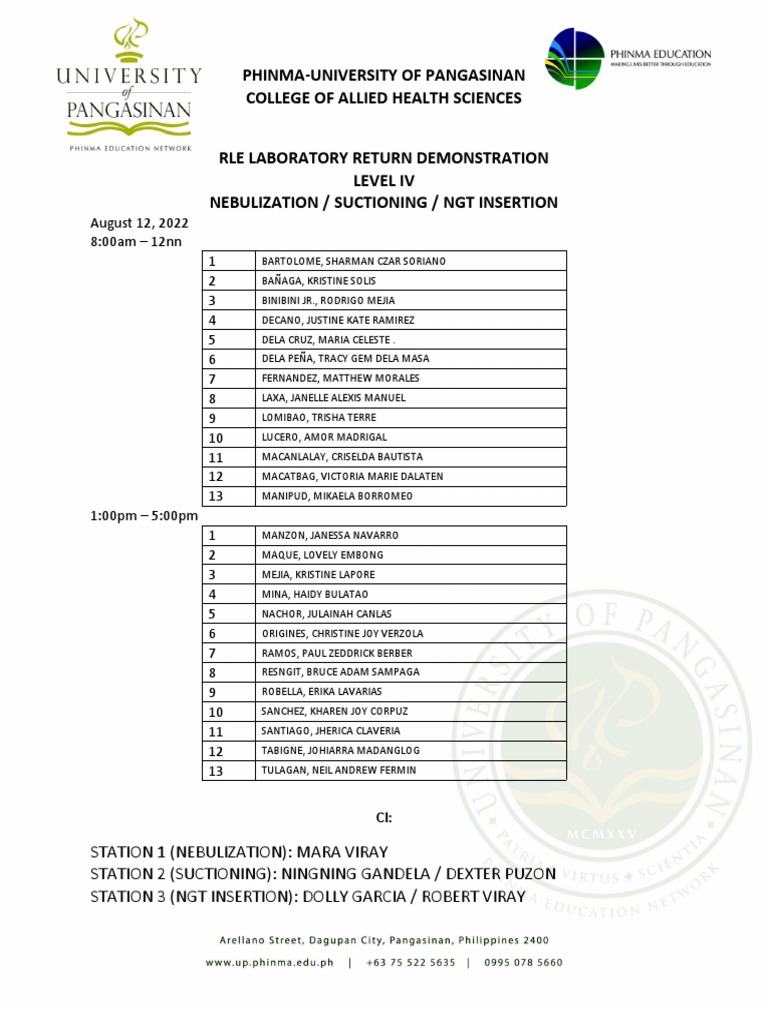 Rle Lab Retdem Sched G2 | PDF