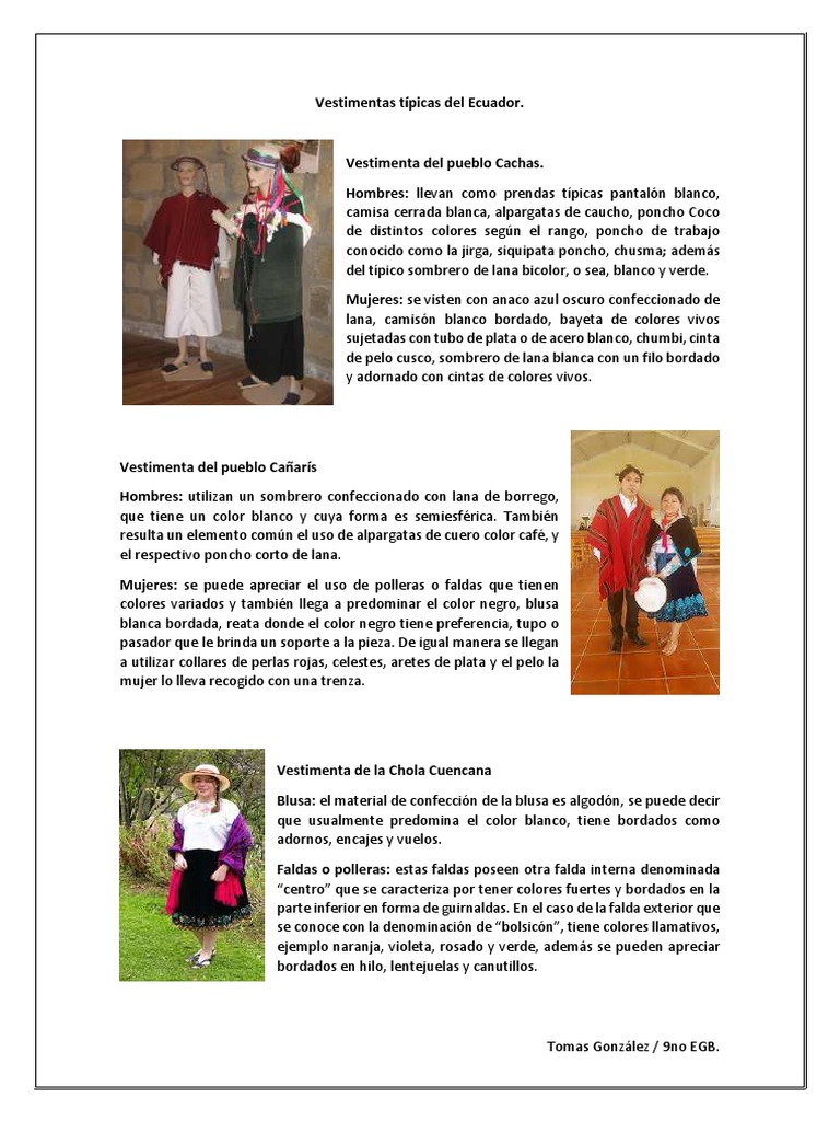 Vestimentas Típicas Del Ecuador | PDF | Ropa | Softlines (venta minorista)