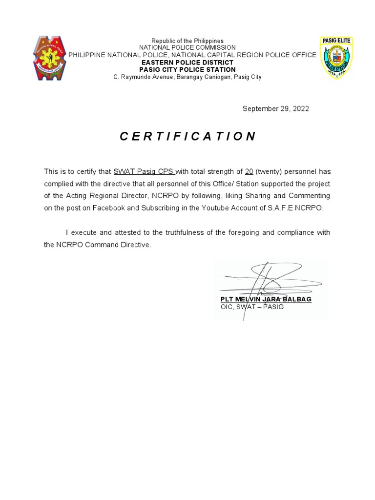 Certification Swat Safe FB | PDF