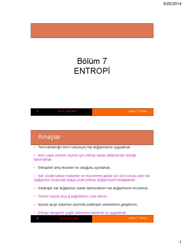 Termodinamik BÖLÜM_7_Entropi | PDF