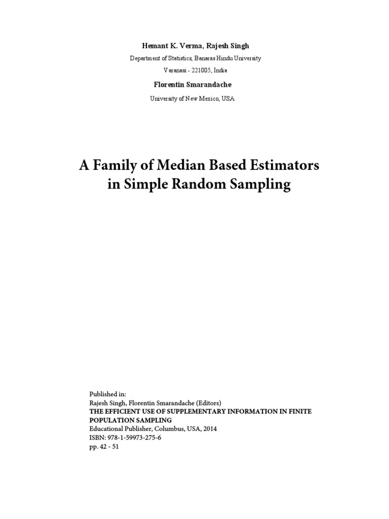 A Family of Median Based Estimators in Simple Random Sampling | PDF | Estimator | Mean Squared Error