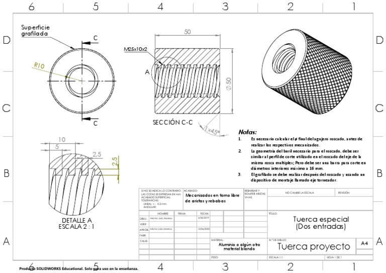 Tuerca 2D para Mecanizado en Autocad | PDF | Ingeniería mecánica ...