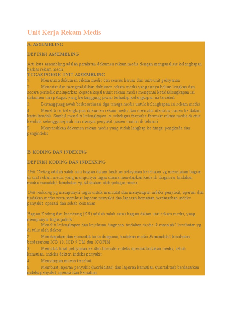 Unit Kerja Rekam Medis | PDF