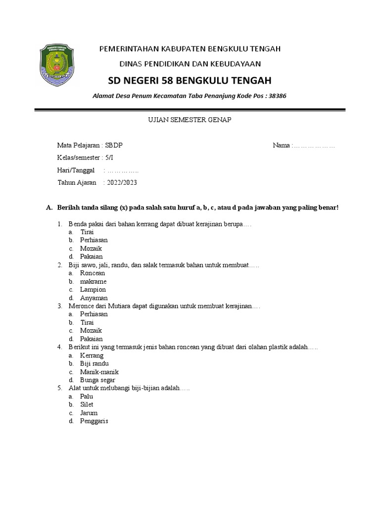 Soal Ujian Kelas 5 | PDF