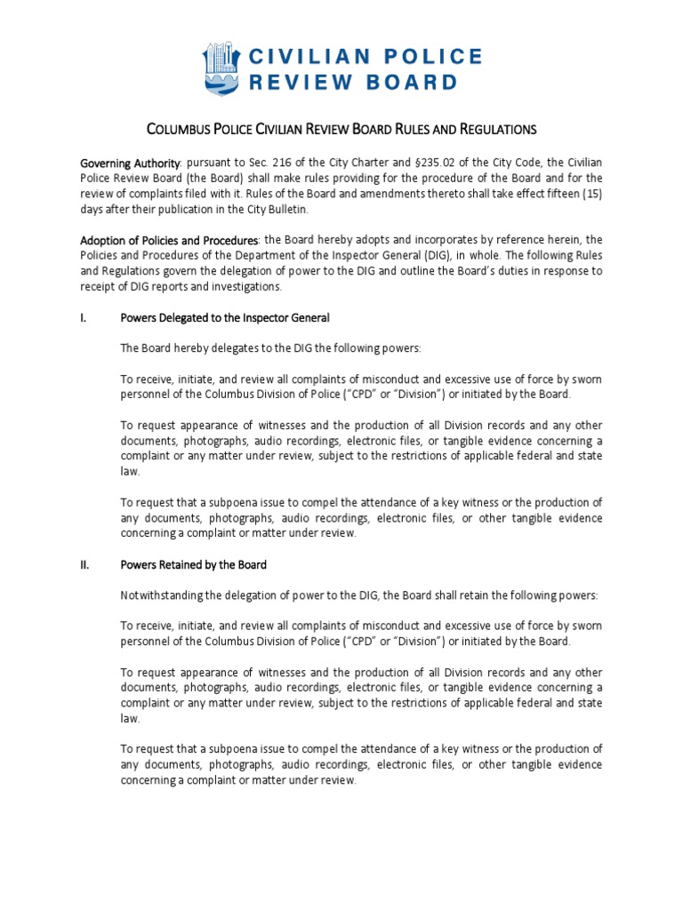 CPRB Rules and Regulations | PDF | Complaint | Justice