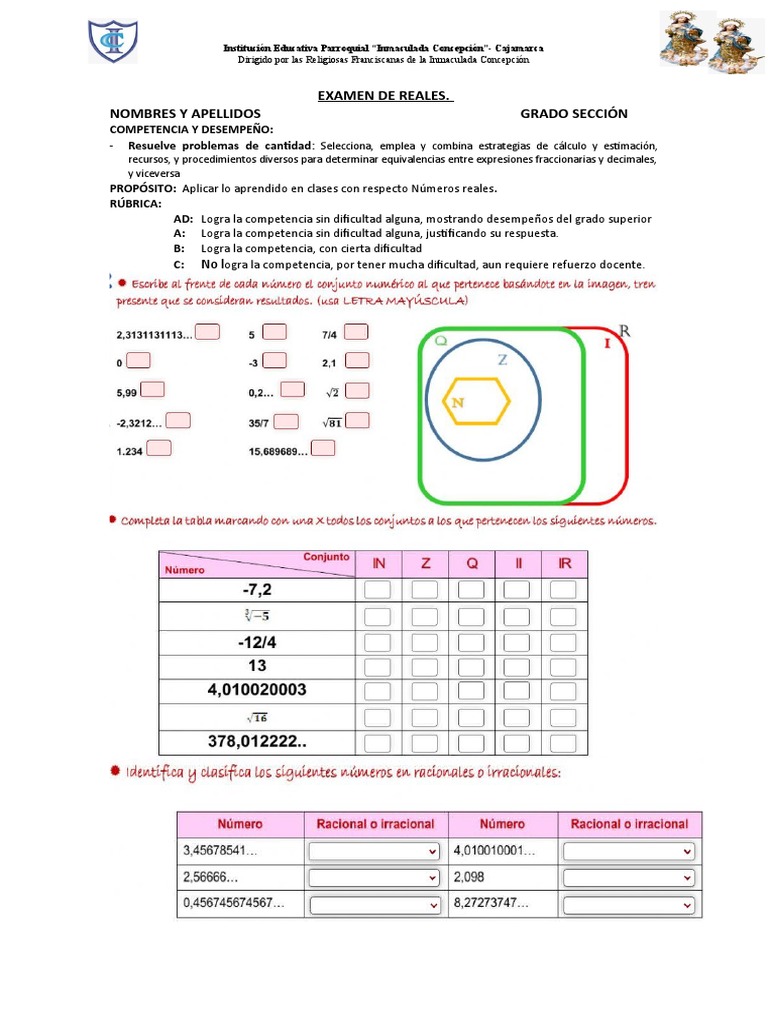 Examen de Ireales 3ros | PDF