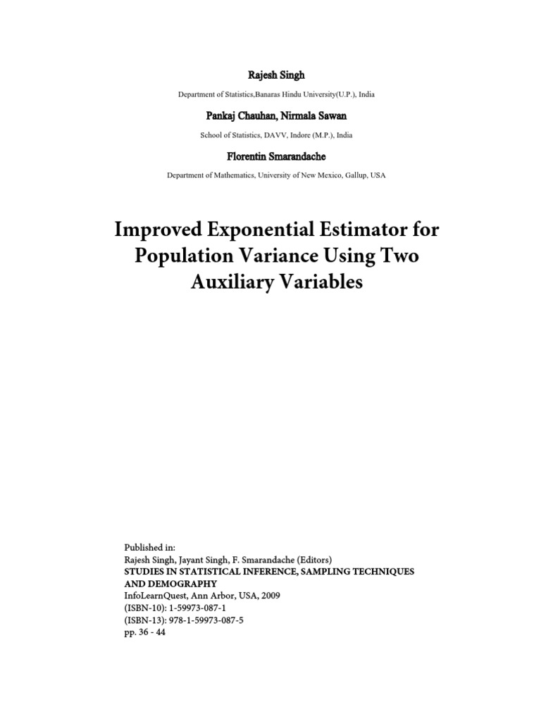 Improved Exponential Estimator For Population Variance Using Two Auxiliary Variables | PDF ...