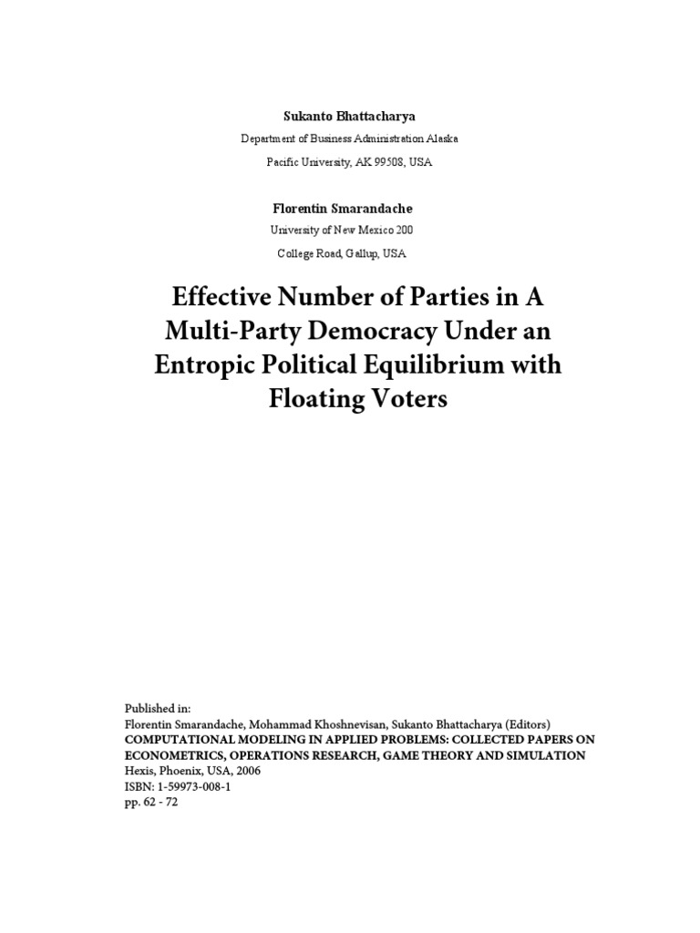 Effective Number of Parties in A Multi-Party Democracy Under An ...
