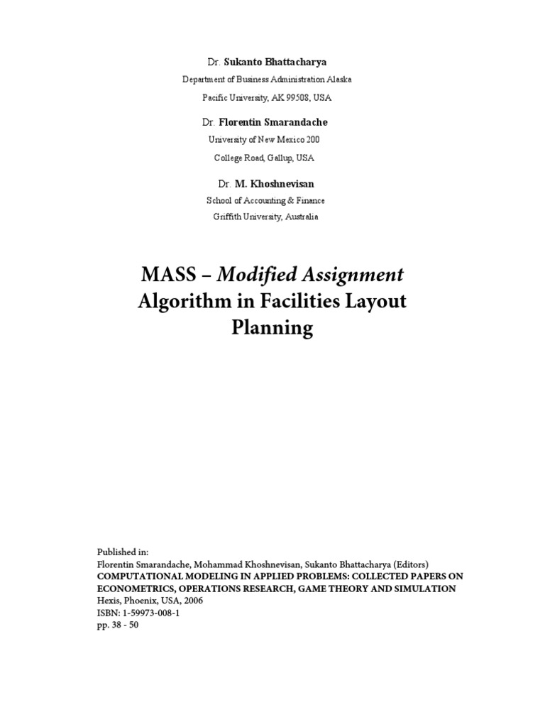 MASS - Modified Assignment Algorithm in Facilities Layout Planning | PDF | Mathematical ...