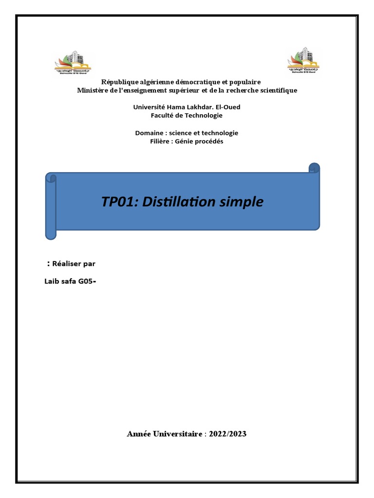 TP Distillaion Simple | PDF | Distillation | Chimie