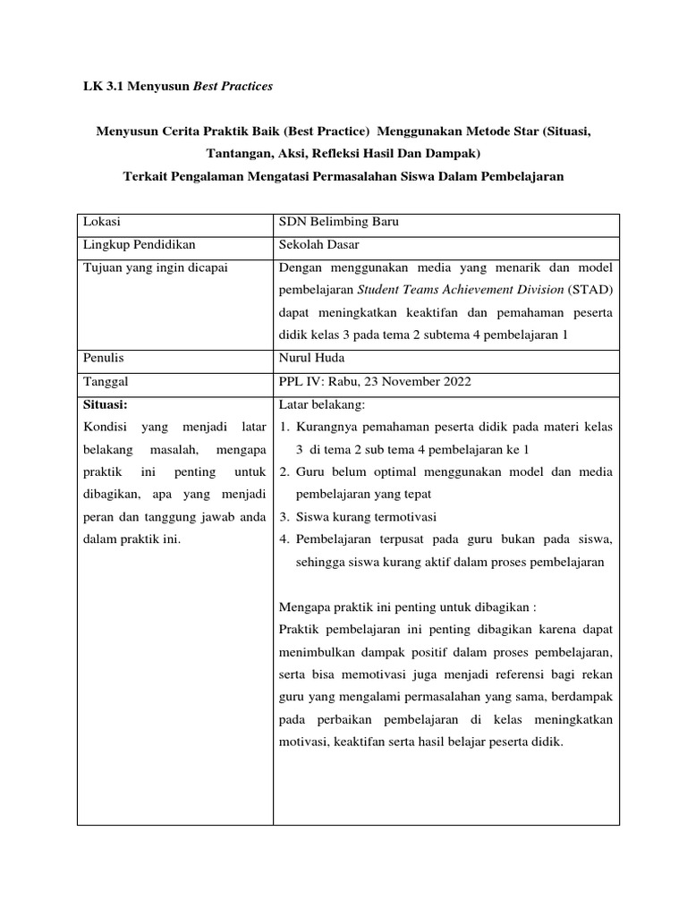 LK 3.1 Menyusun Best Practices Nurul Huda Upload | PDF