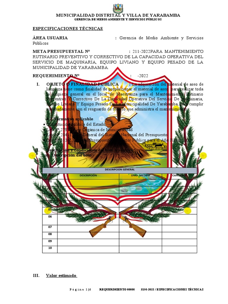 TDR de Bienes Epps Limpieza | PDF | Presupuesto