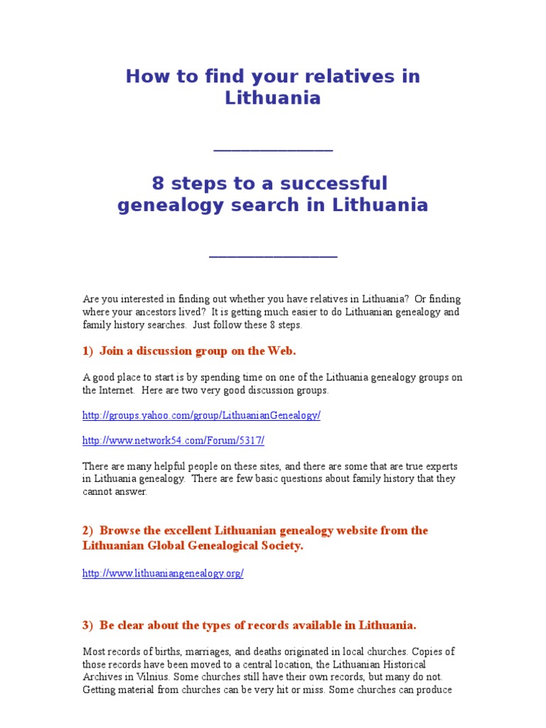 Lithuanian Genealogy Guide | PDF | Genealogy | Lithuania