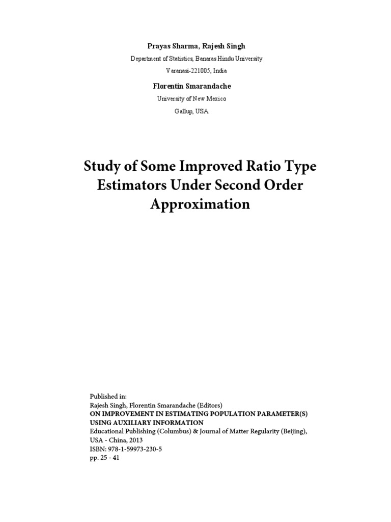 Study of Some Improved Ratio Type Estimators Under Second Order Approximation | PDF