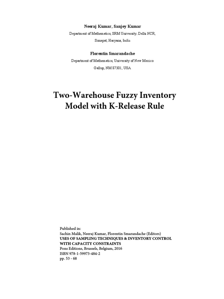 Two-Warehouse Fuzzy Inventory Model With K-Release Rule | PDF | Fuzzy ... Two-Warehouse Fuzzy Inventory Model With K-Release Rule | PDF | Fuzzy ...