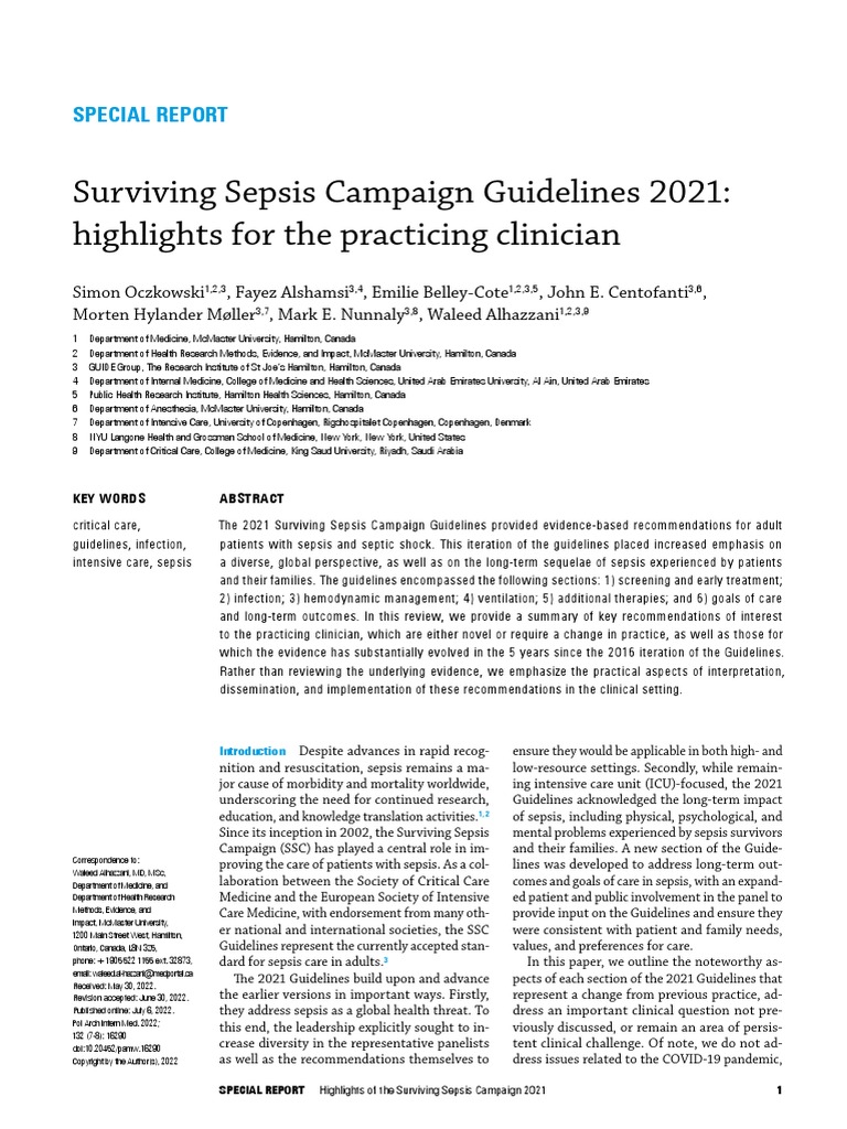 Surviving Sepsis Campaign Guidelines 2021 Highlights For The Practicing ...