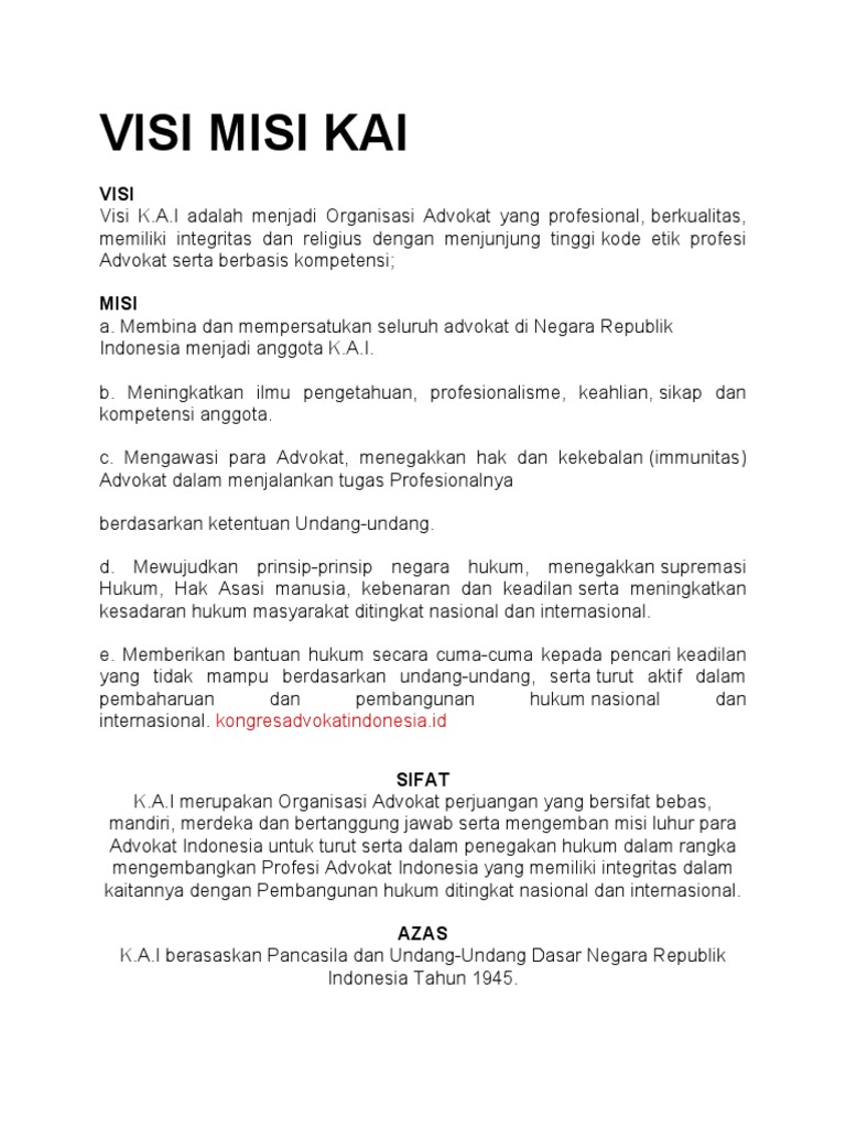VISI DAN MISI UTAMA ORGANISASI ADVOKAT | PDF